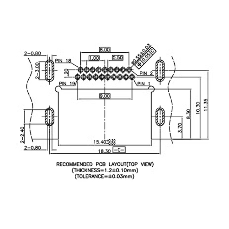HDMI socket, 19 pin DIP female