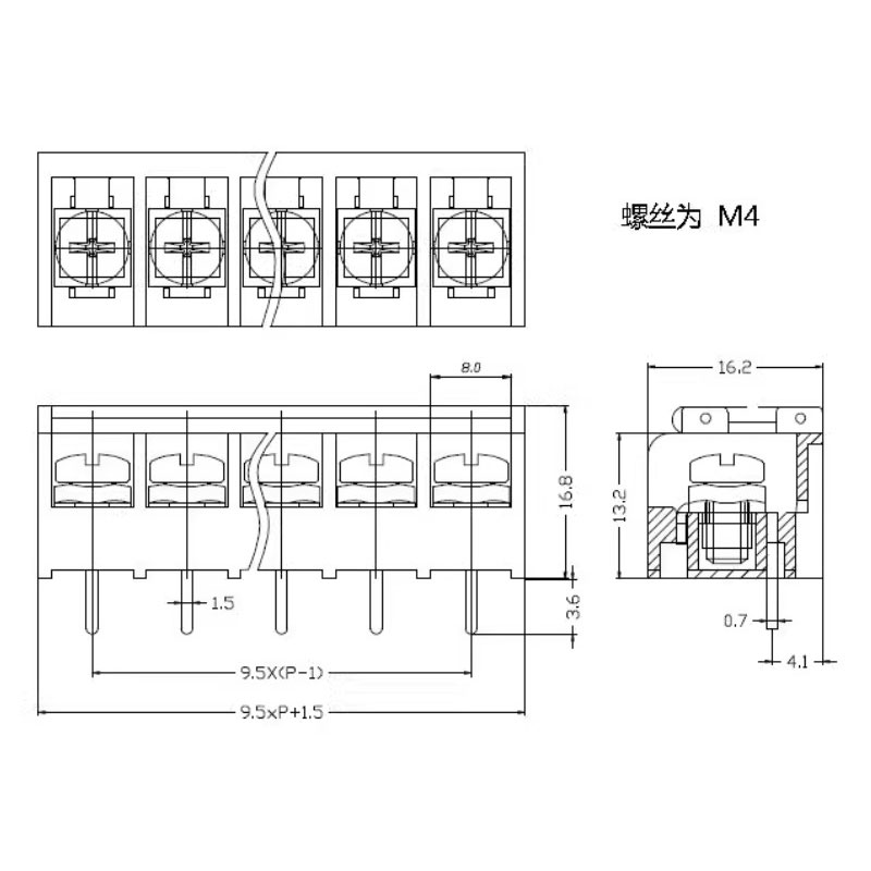 30A 4-Port Terminal – HB9500 4-Pin Terminal Block