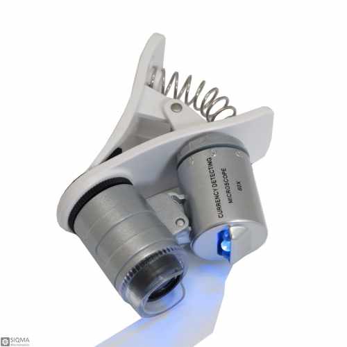 Universal 60X Cellphone Microscope Clip with LED Light and UV Currency ...