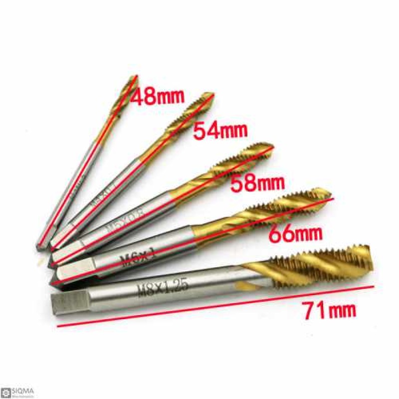 M3-M8 Titanium Coated HSS Spiral Flute Metric Taps Set